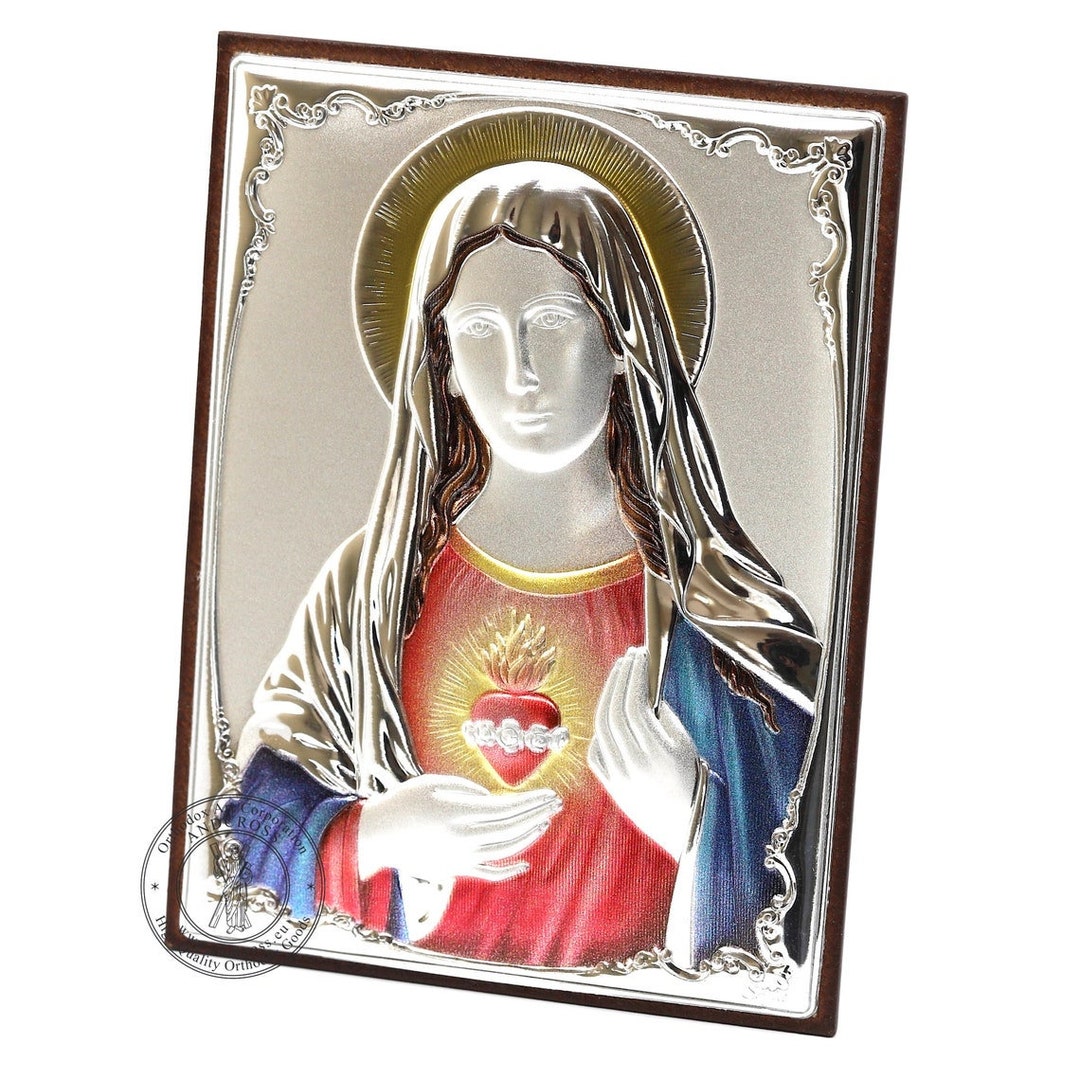 Catholic Icon the Immaculate Heart of Mary, Silver Plated 999, Handmade ...