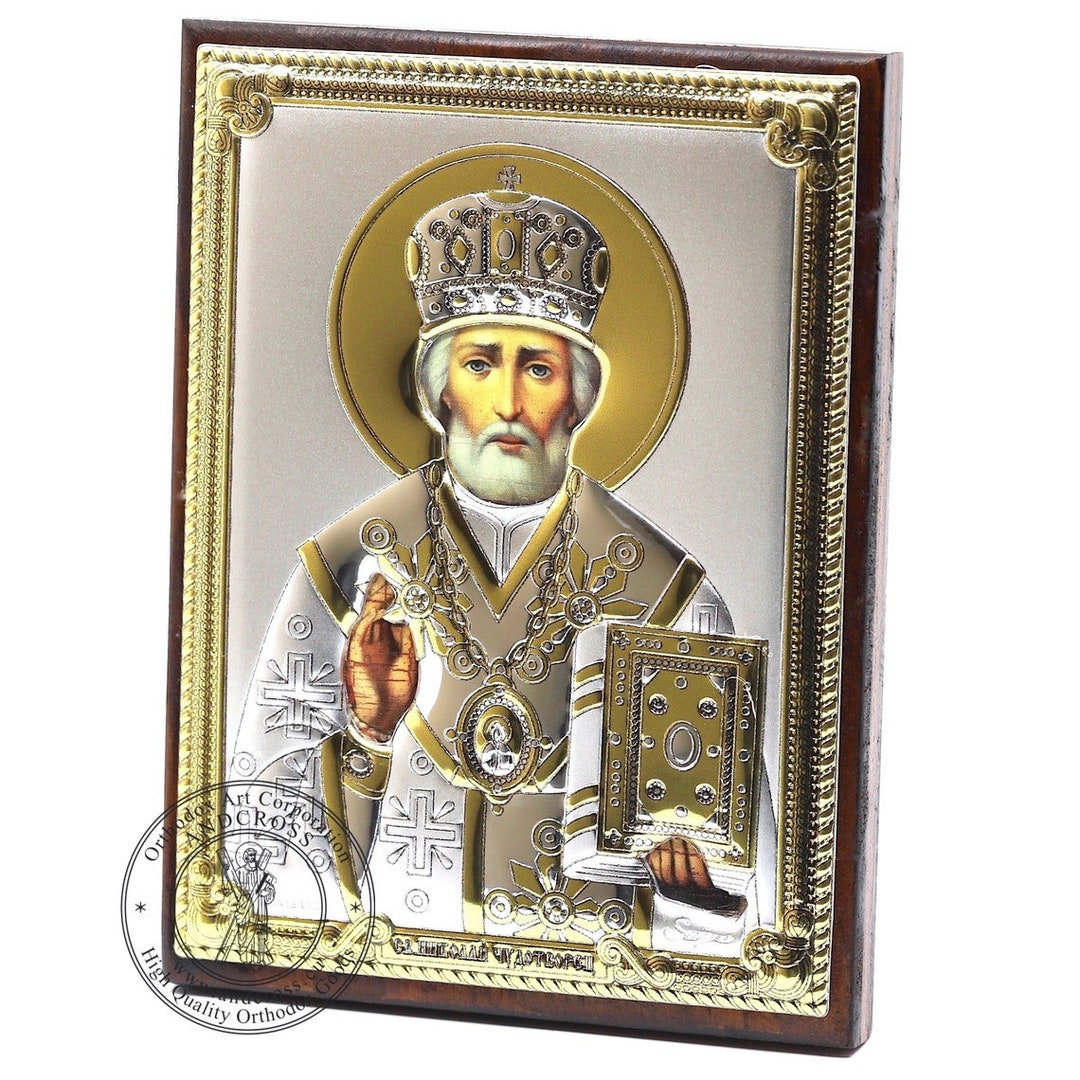 Handmade Wood Orthodox Icon Saint Nicholas Wonderworker. Wooden ...
