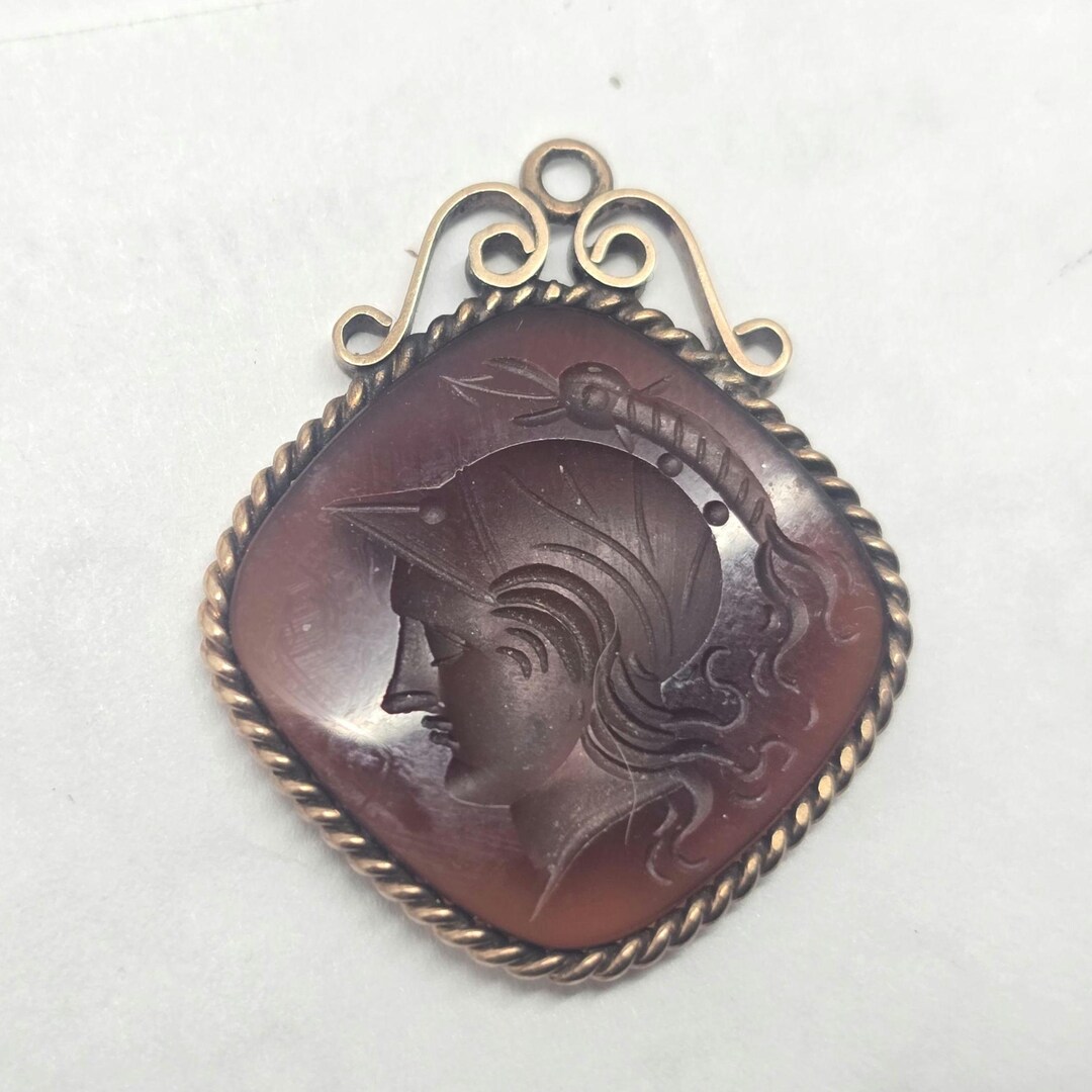Antique Gold Filled Carnelian Intaglio Ares Cameo FOB Pendant or ...