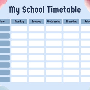 Easy Editing and Printable School Timetable for Student (simple Blue ...