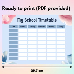 Easy Editing and Printable School Timetable for Student (simple Blue ...