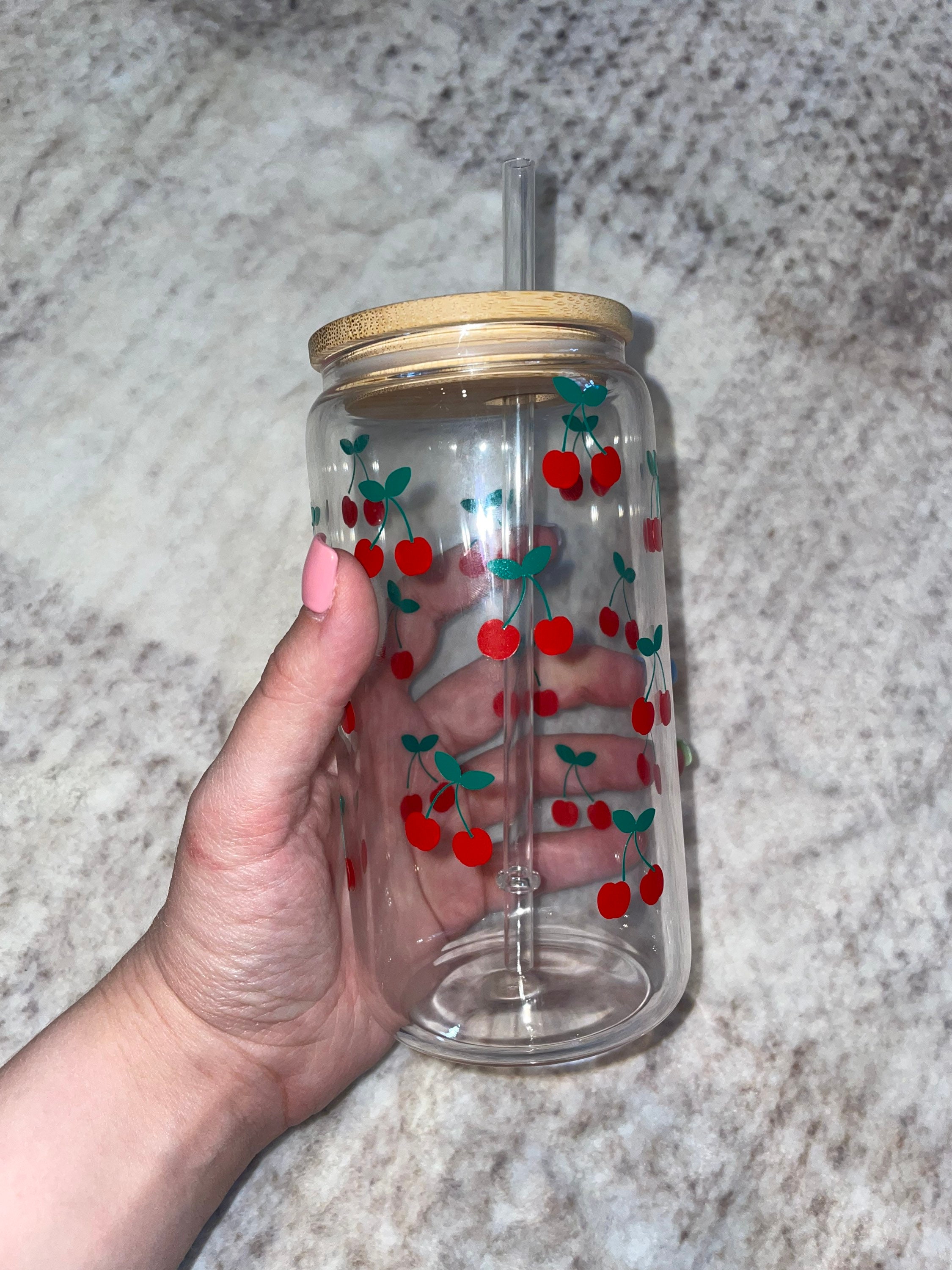 16 Oz Cherry Glass Beer Can, Cherry Iced Coffee Cup Glass, Fruit Beer ...