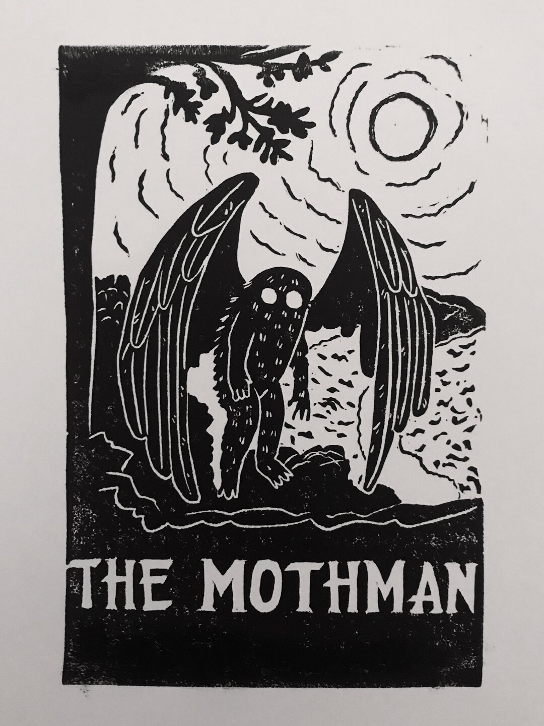 Mothman Block Print Cryptid Art Print - Etsy