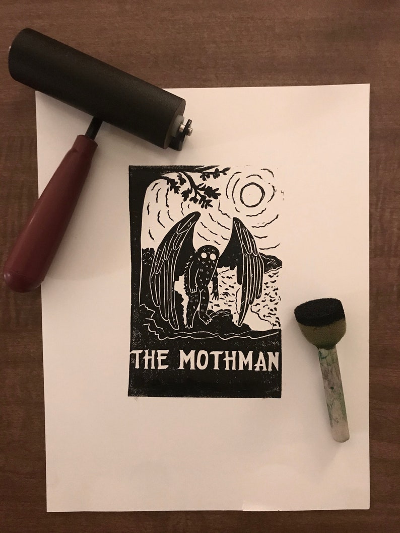 Mothman Block Print Cryptid Art Print - Etsy