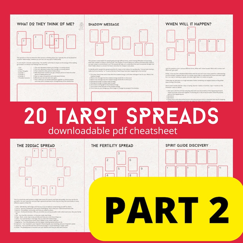20 Tarot Spread Cheat Sheet: Printable Tarot Guide (PDF) - Etsy