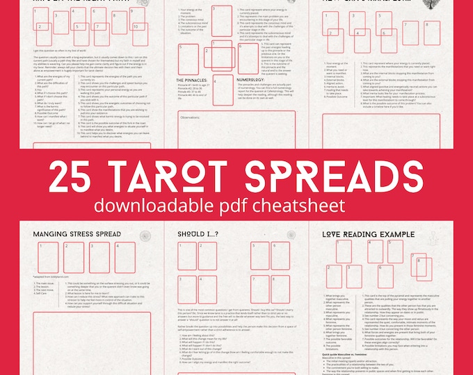 TAROT SPREAD Journal Sticers Printable Cheat Sheet, Tarot Spread Guide, Tarot Cheat Sheets ...