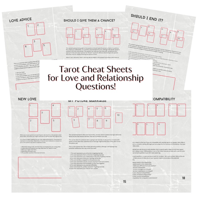 Love Tarot Spreads Cheat Sheets: 7 Oracle Readings (PDF) - Etsy