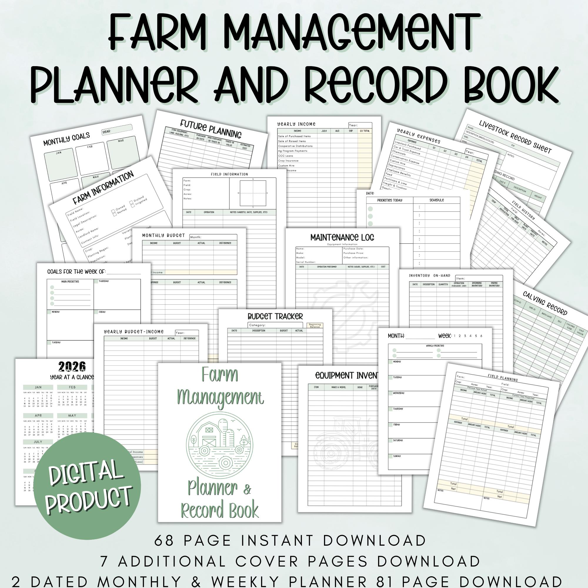 Farm Management Planner: Agriculture Journal & Record Keeper (printable ...