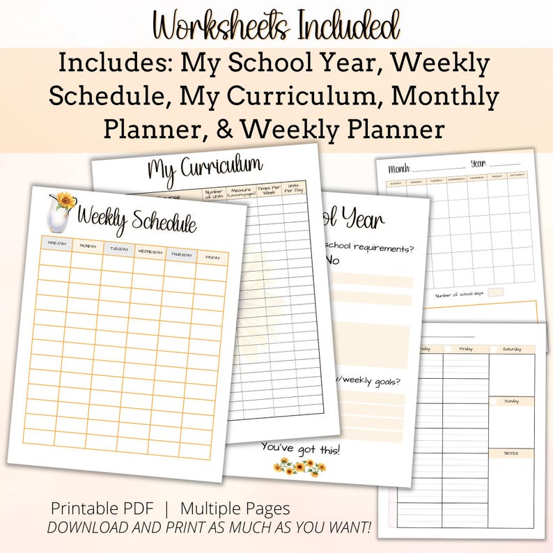 Homeschool Planner & Scheduling Workbook, 2025-2026 Sunflower Planner ...