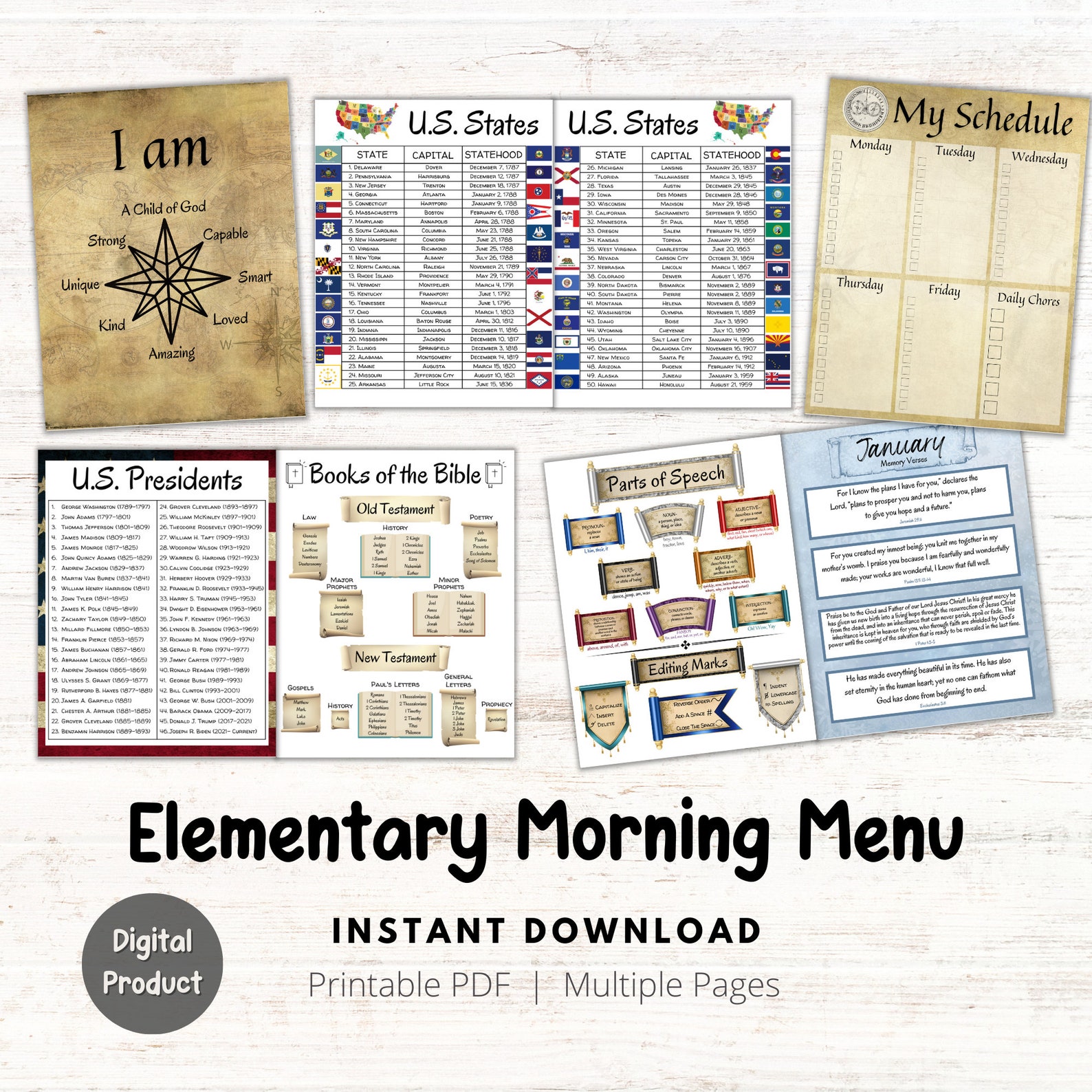 Elementary Morning Menu Bundle: Homeschool Learning Resource (PDF) - Etsy