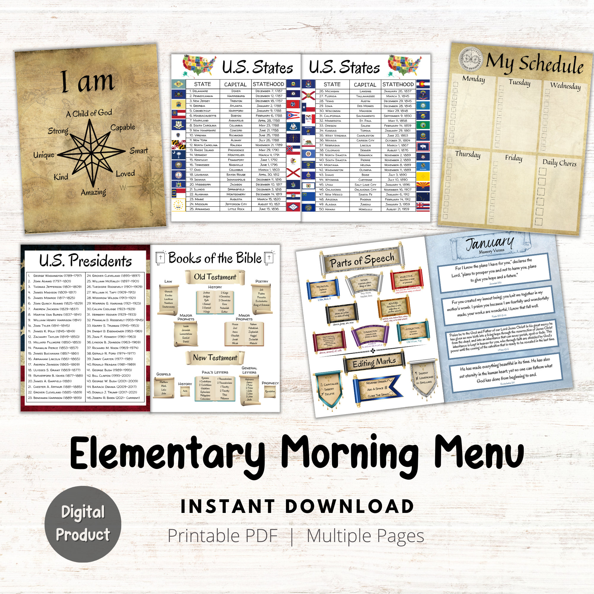 Elementary Morning Menu Bundle: Homeschool Learning Resource (PDF) - Etsy