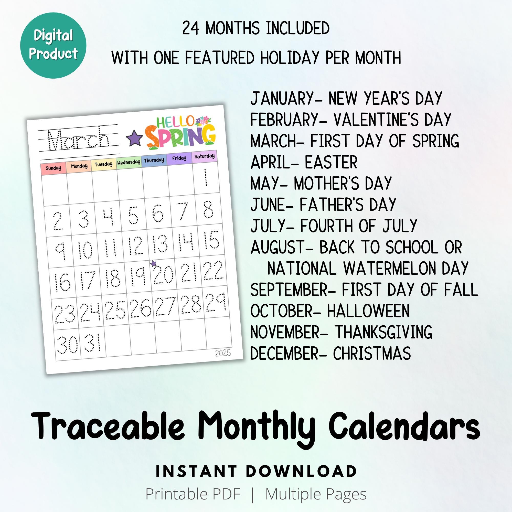 2025-2026 Traceable Calendar: Homeschool Printable (PDF Download) - Etsy