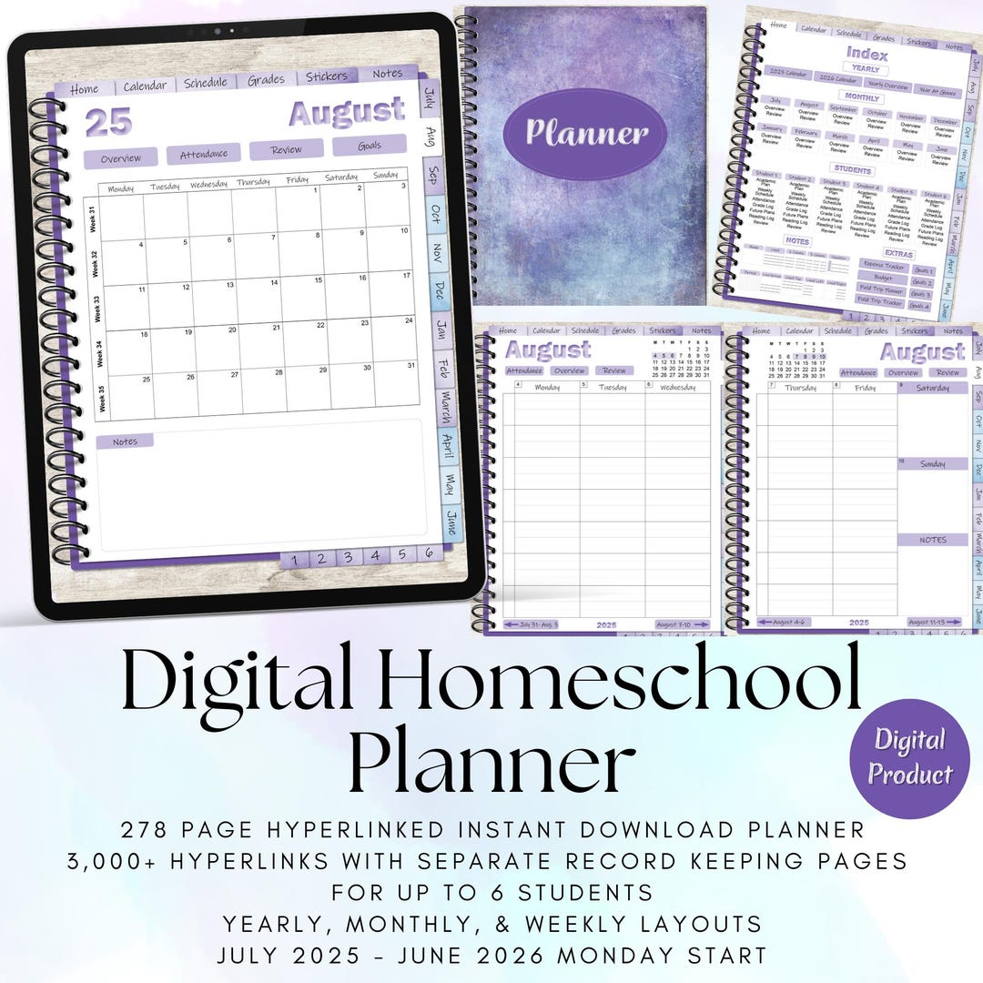 Digital Homeschool Planner 2025-2026: Hyperlinked Record Keeper for ...