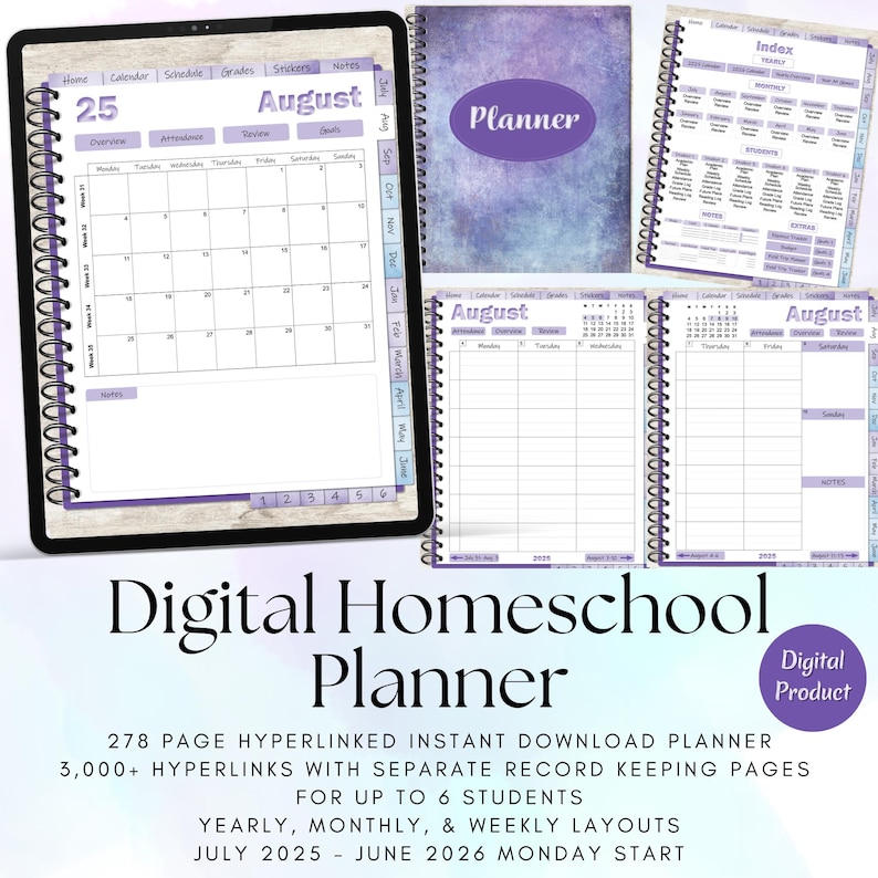Digital Homeschool Planner 2025-2026: Hyperlinked Record Keeper for ...