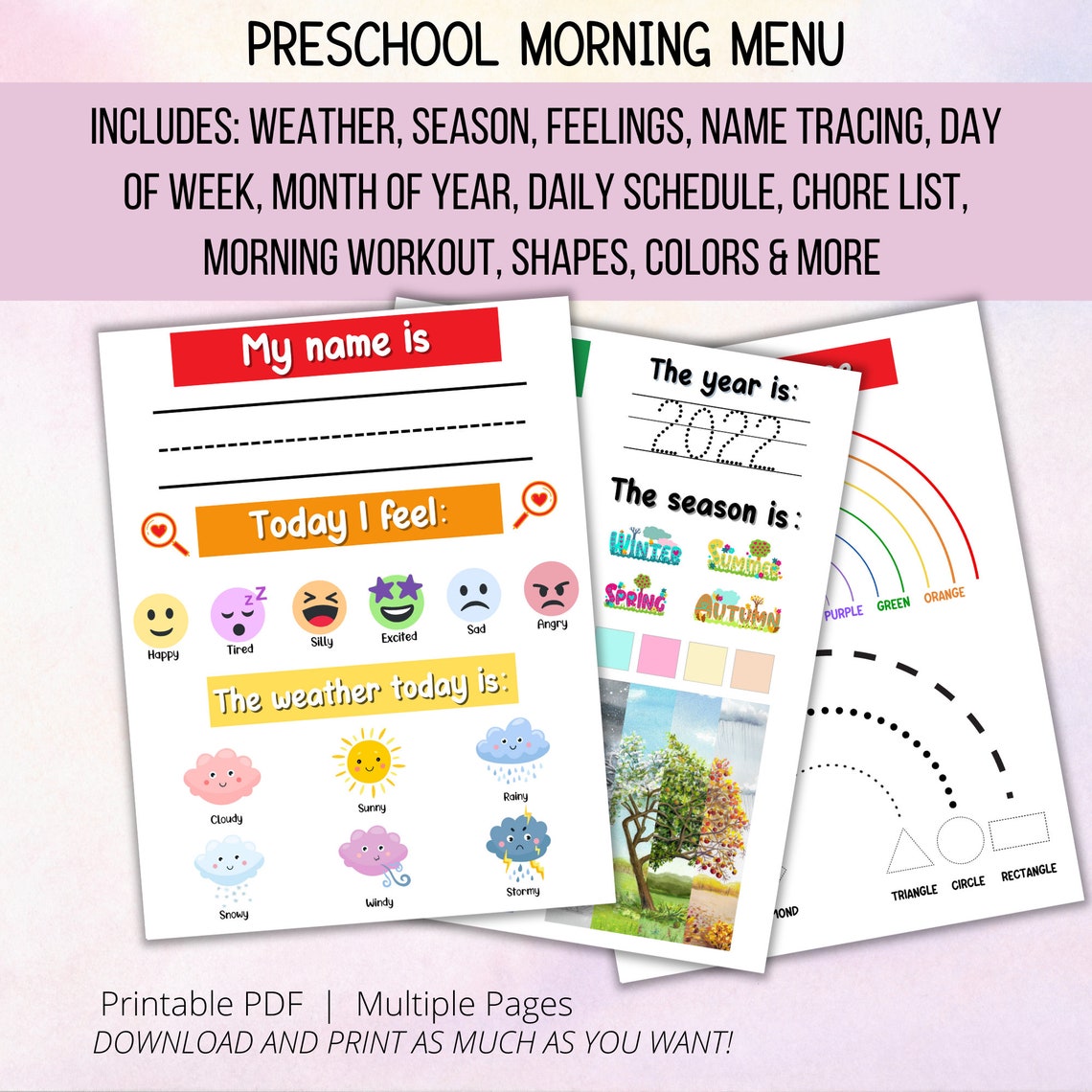 Rainbow Themed Morning Menu Bundle Preschool Learning Binder - Etsy