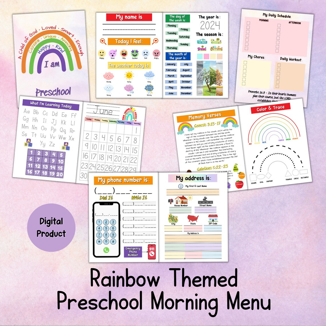 Rainbow Themed Morning Menu Bundle, Preschool Learning Binder ...