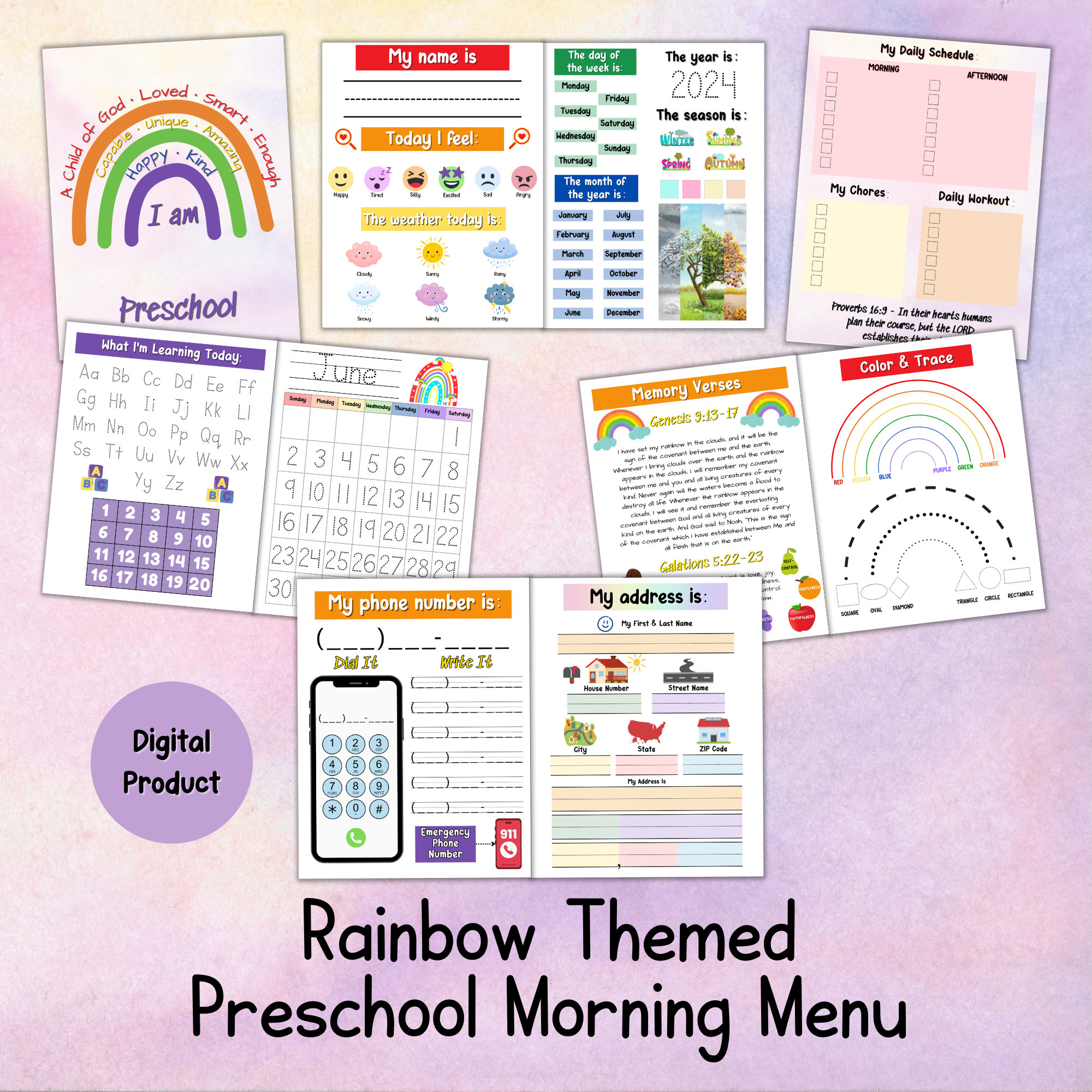 Rainbow Themed Morning Menu Bundle, Preschool Learning Binder ...