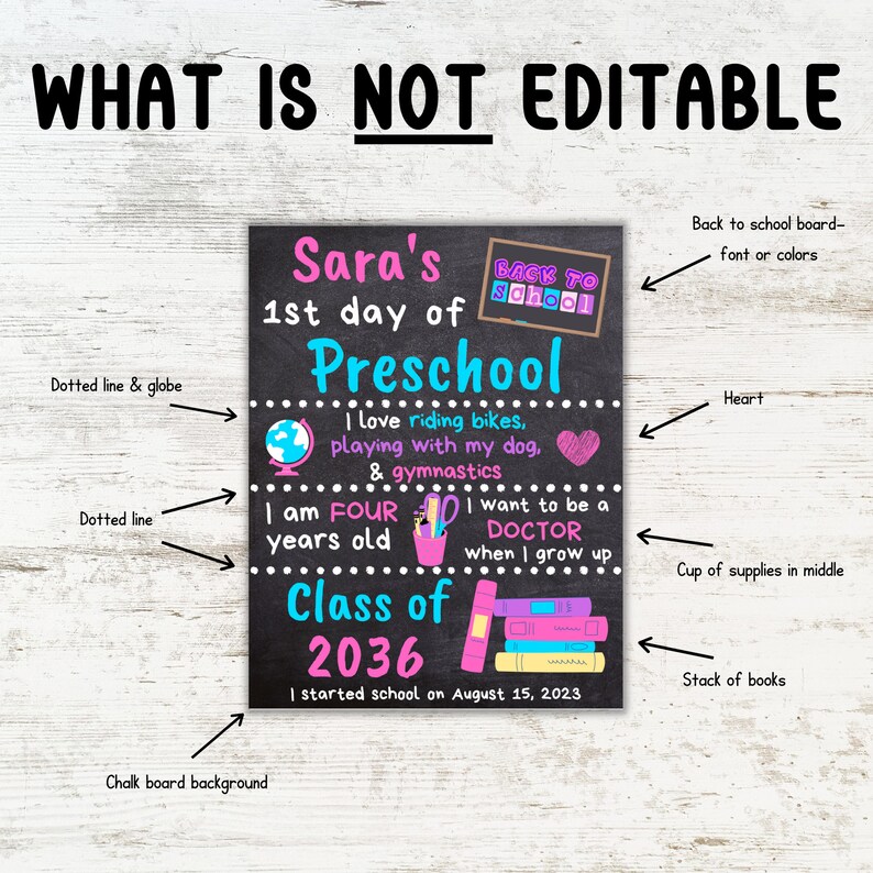 Editable First Day of School Printable, Chalkboard Last Day of School ...