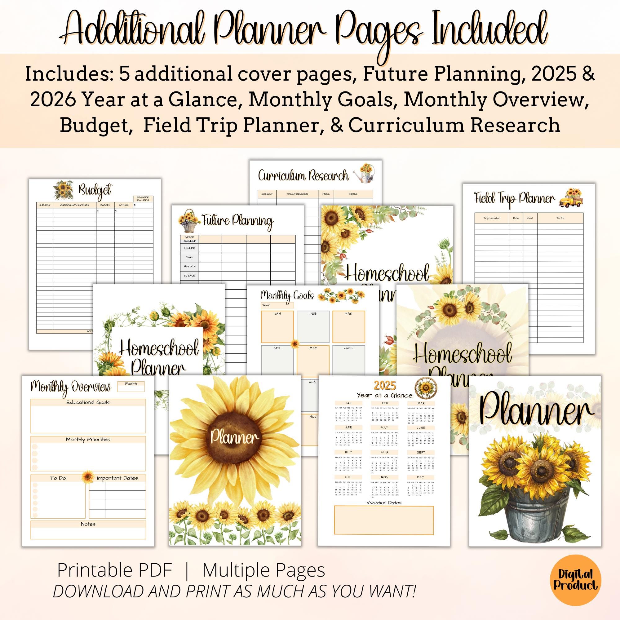 Homeschool Planner & Scheduling Workbook, 2025-2026 Sunflower Planner ...