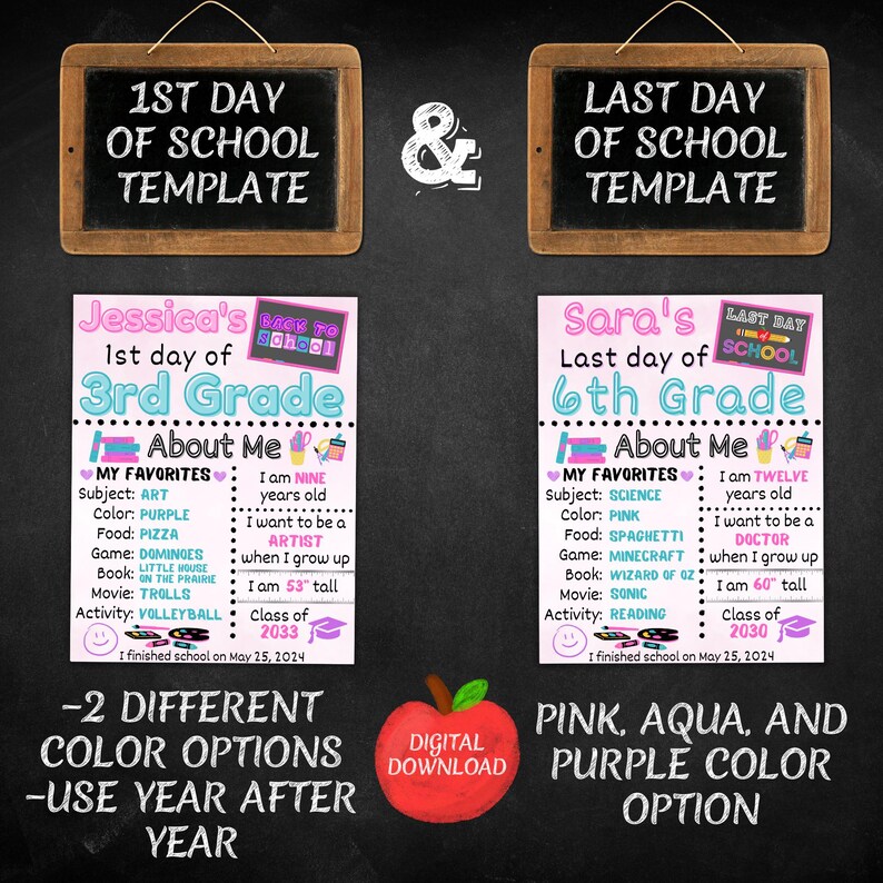 Editable School Sign Printable: First & Last Day Keepsake (canva ...