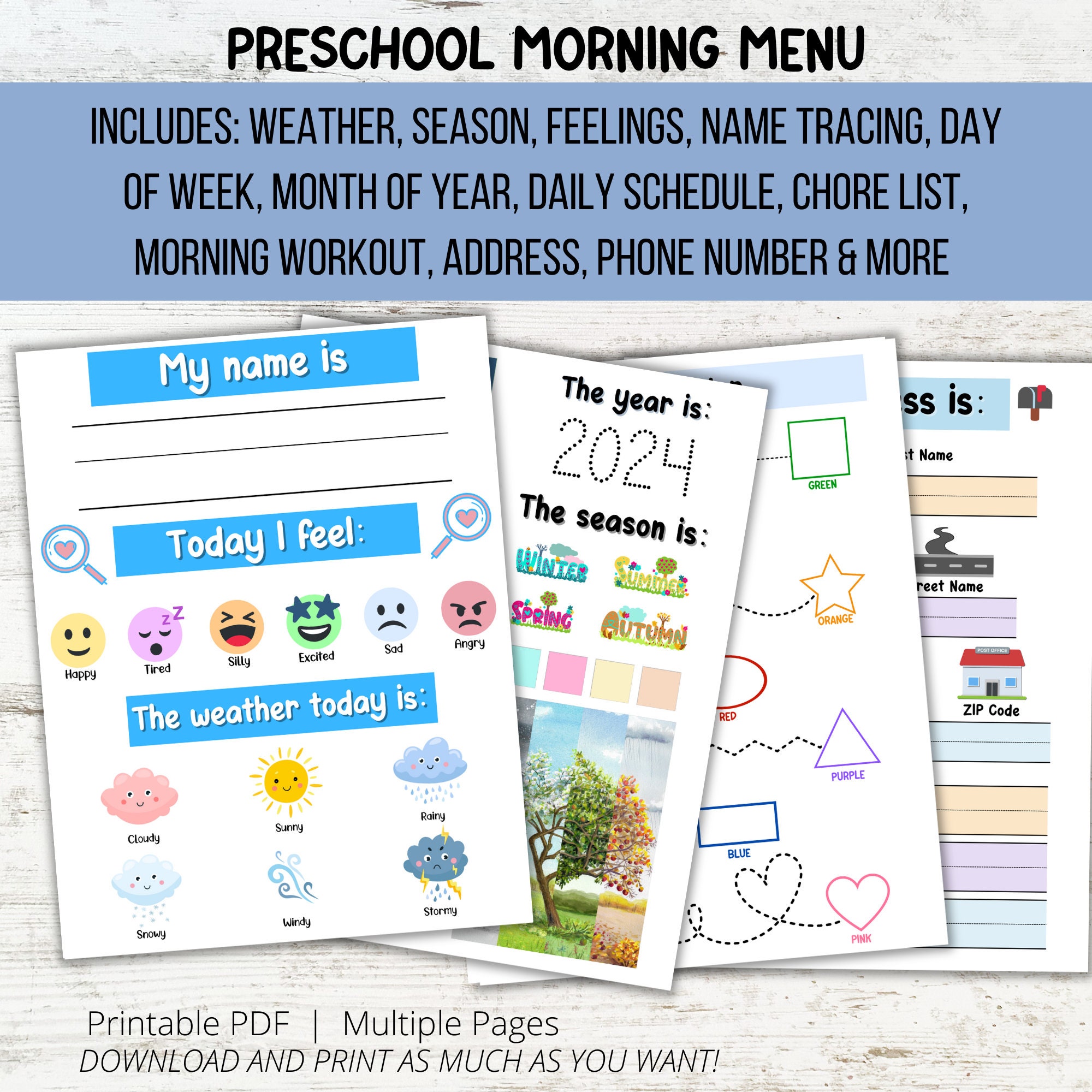 Preschool Morning Menu Printable, Morning Basket Bundle, Customizable ...