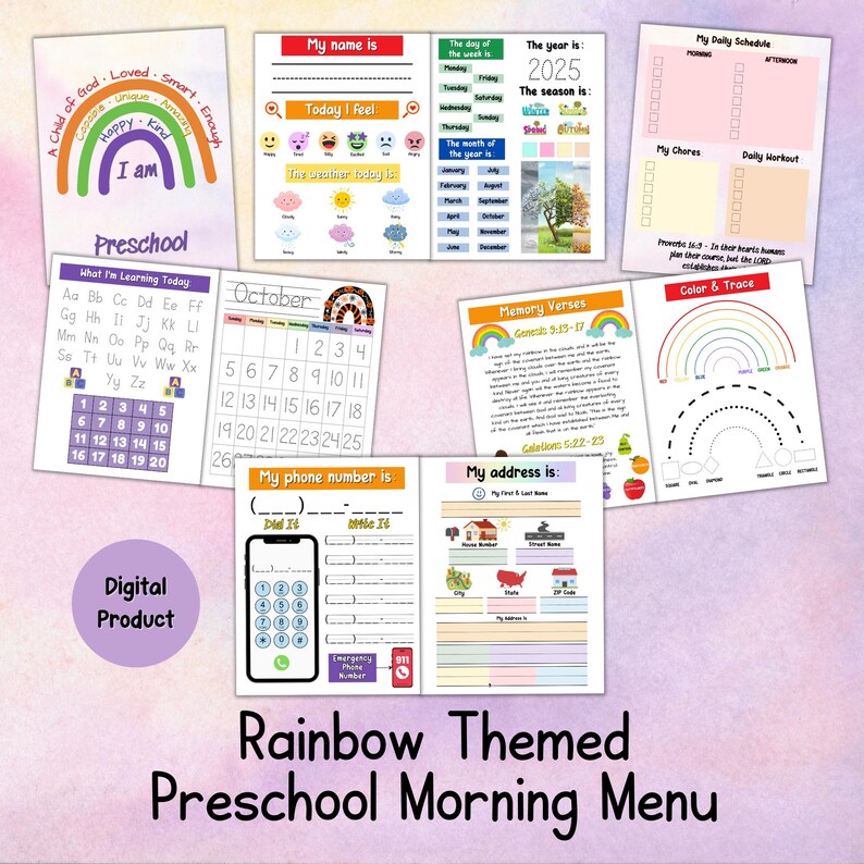 Rainbow Themed Morning Menu Bundle, Preschool Learning Binder ...