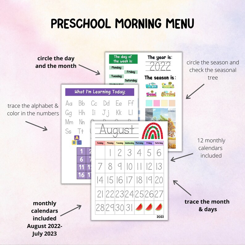 Rainbow Themed Morning Menu Bundle Preschool Learning Binder - Etsy