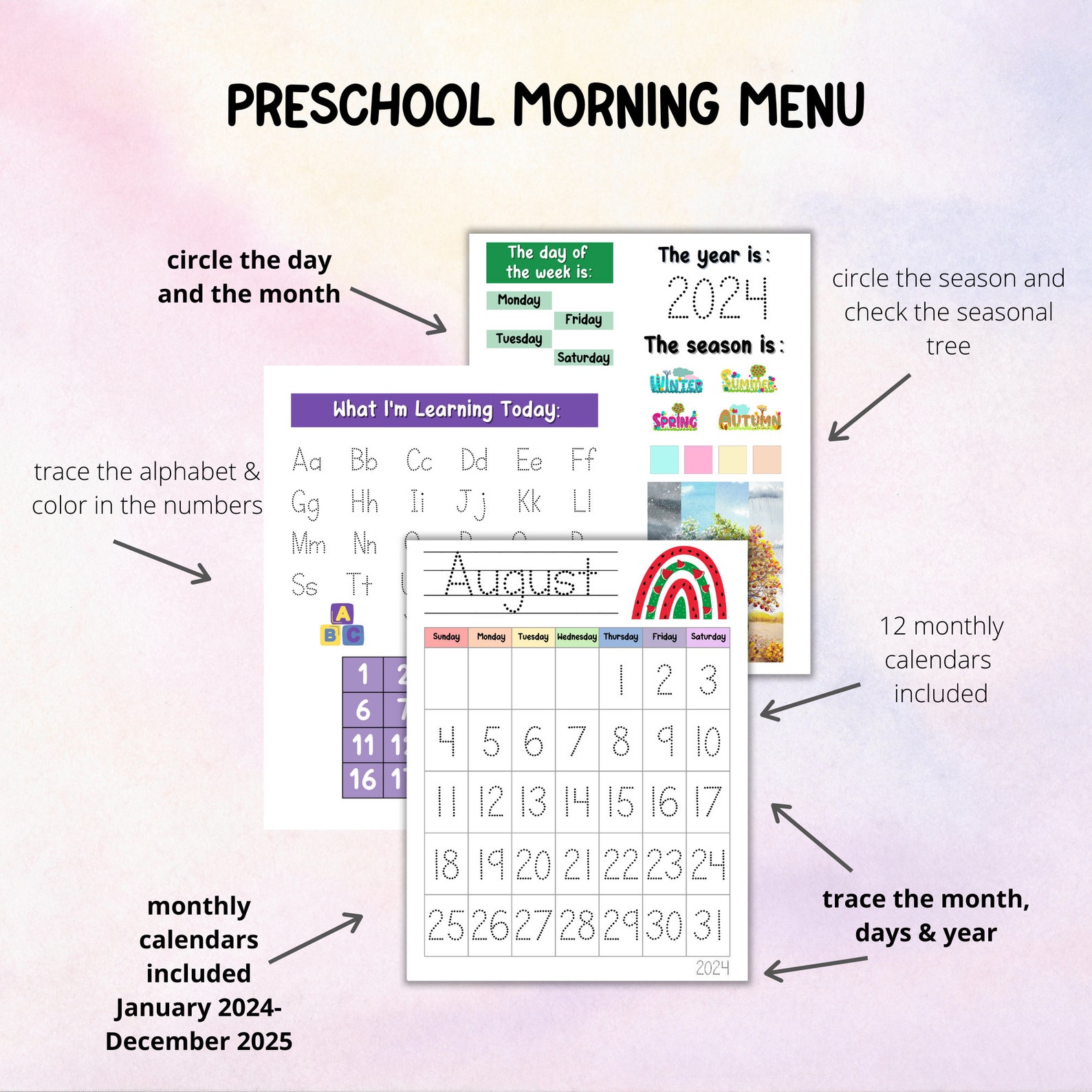 Rainbow Themed Morning Menu Bundle, Preschool Learning Binder ...
