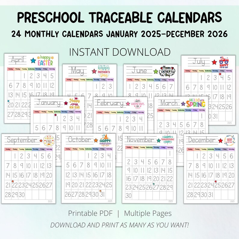 2025-2026 Traceable Calendar: Homeschool Printable (PDF Download) - Etsy