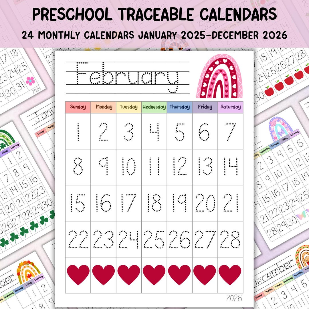 Rainbow Traceable Calendar 2025-2026: Preschool Homeschool Activity ...