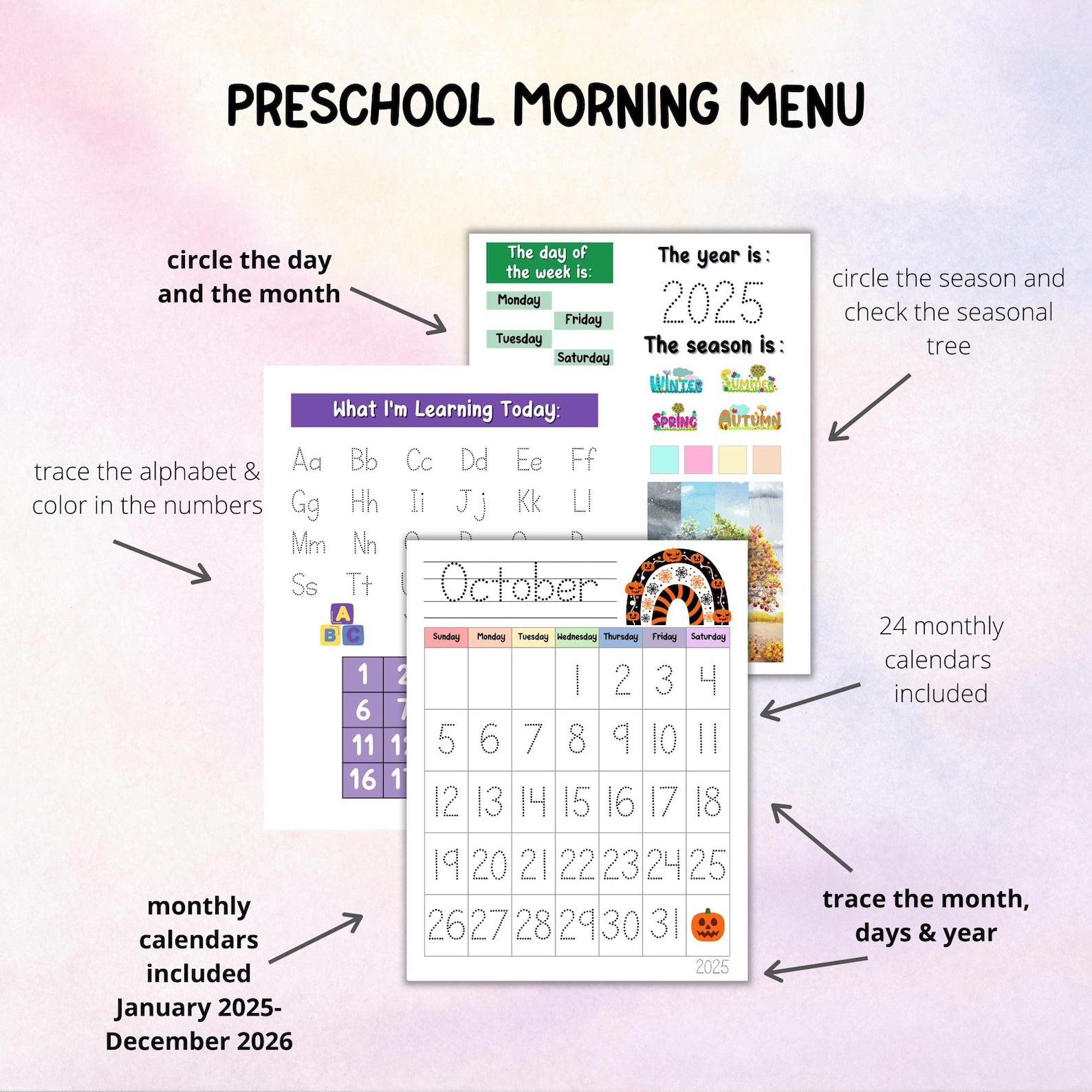 Rainbow Themed Morning Menu Bundle, Preschool Learning Binder ...