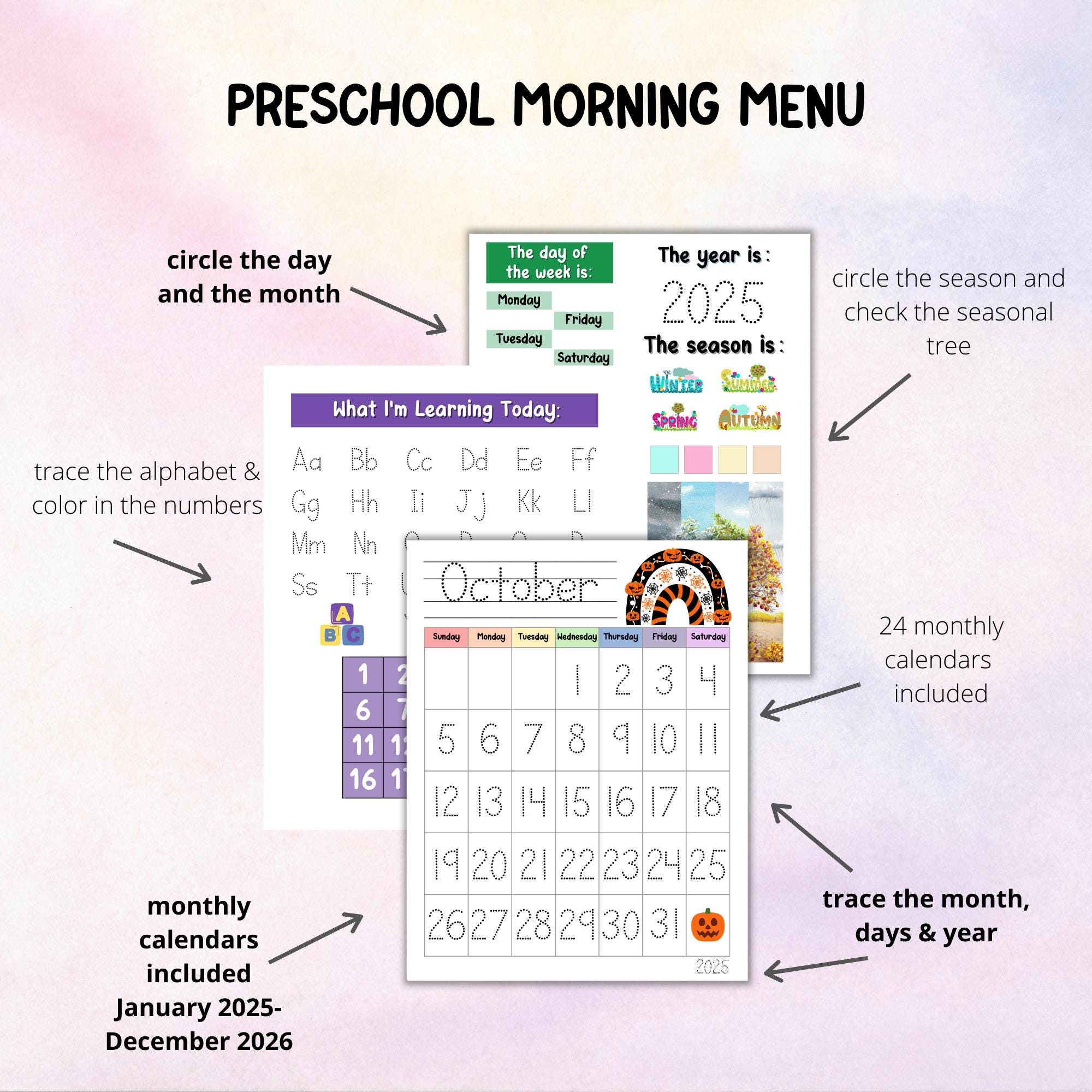 Rainbow Themed Morning Menu Bundle, Preschool Learning Binder ...