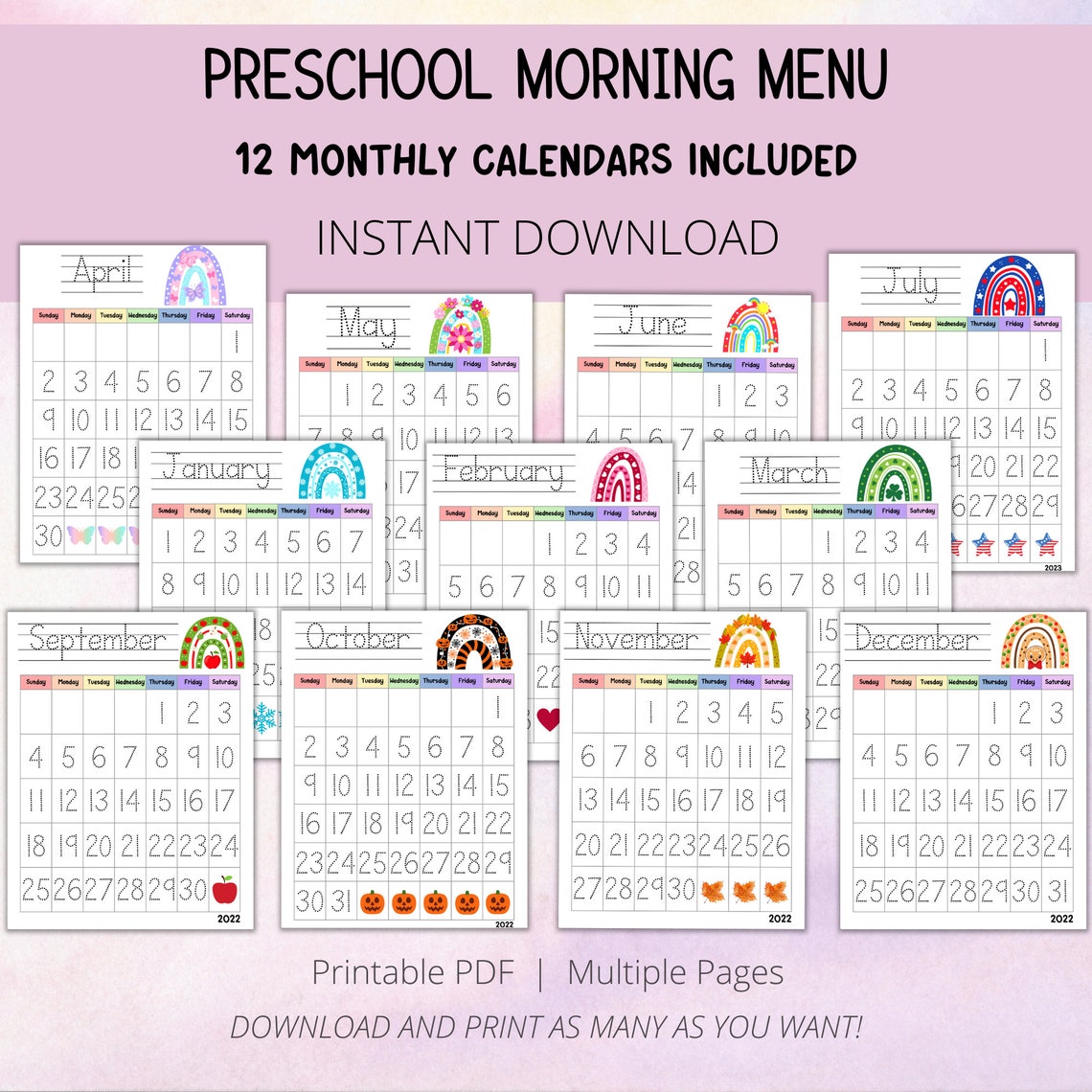 Rainbow Themed Morning Menu Bundle Preschool Learning Binder - Etsy