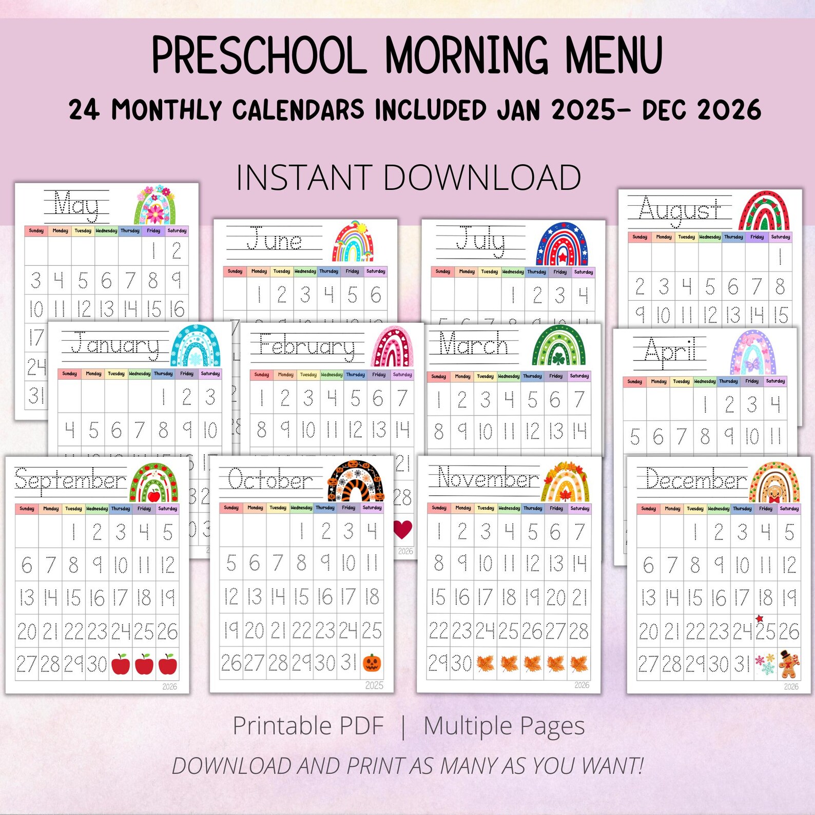 Rainbow Themed Morning Menu Bundle, Preschool Learning Binder ...