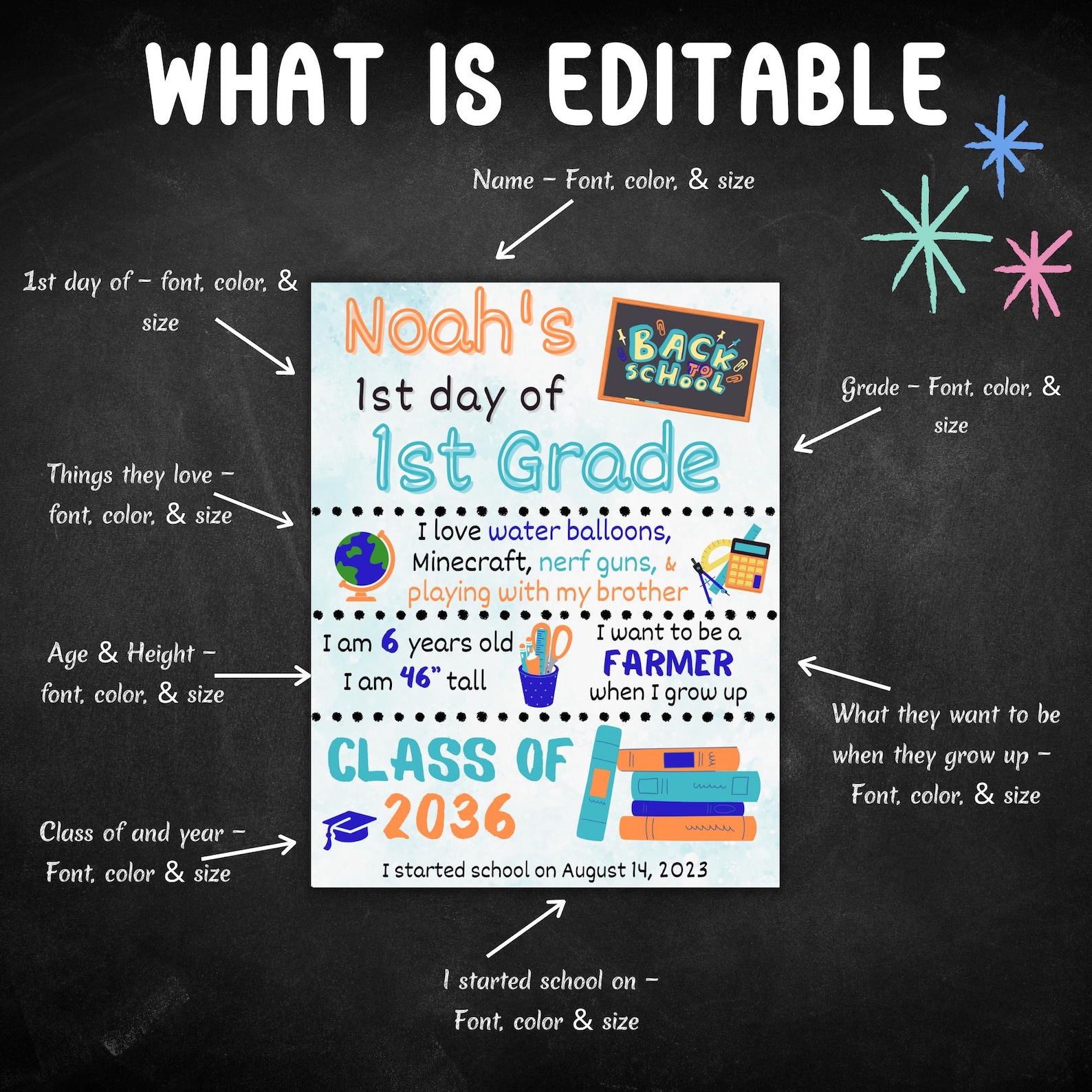 Editable First Day of School Printable, Last Day of School Sign, Back ...