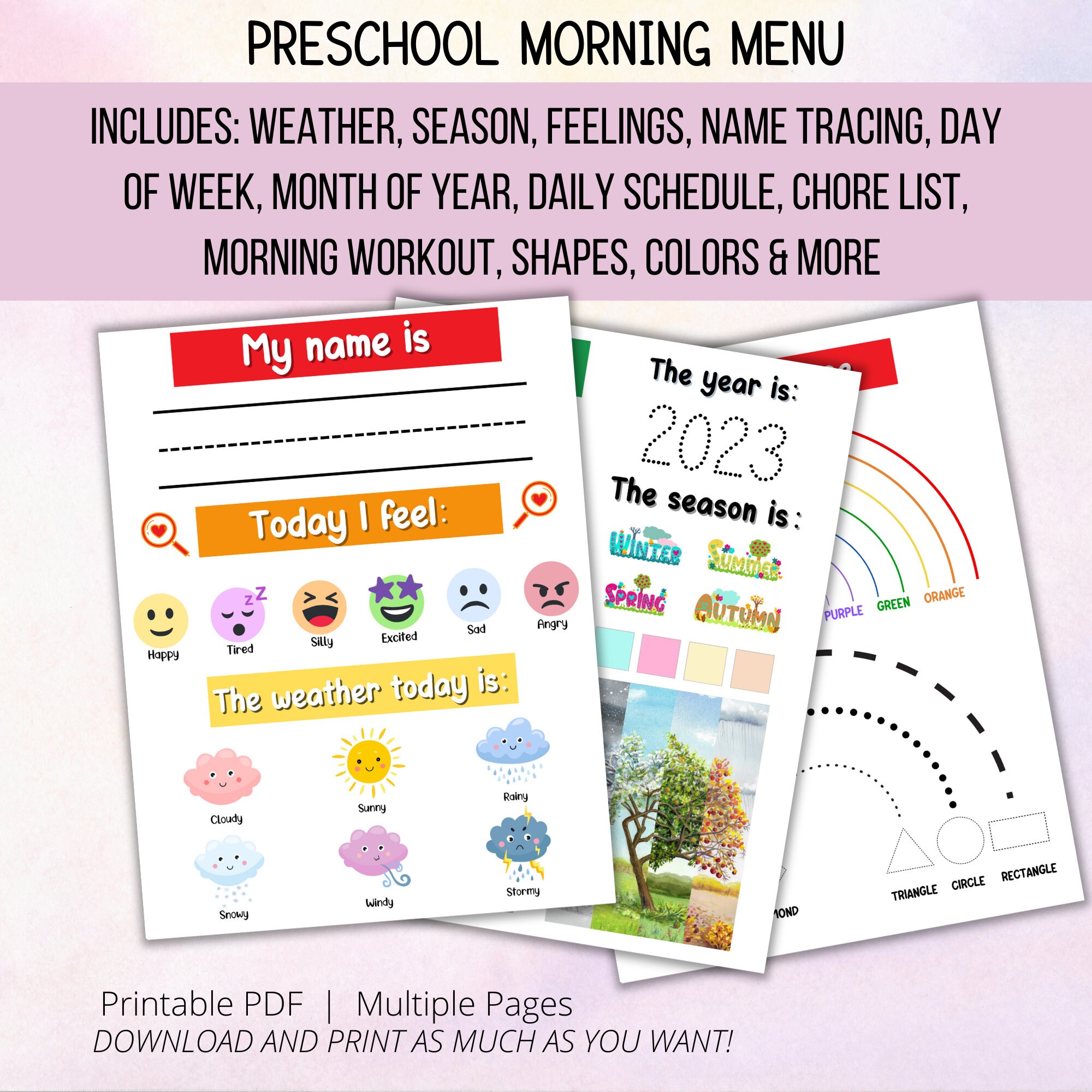 Rainbow Themed Morning Menu Bundle, Preschool Learning Binder ...