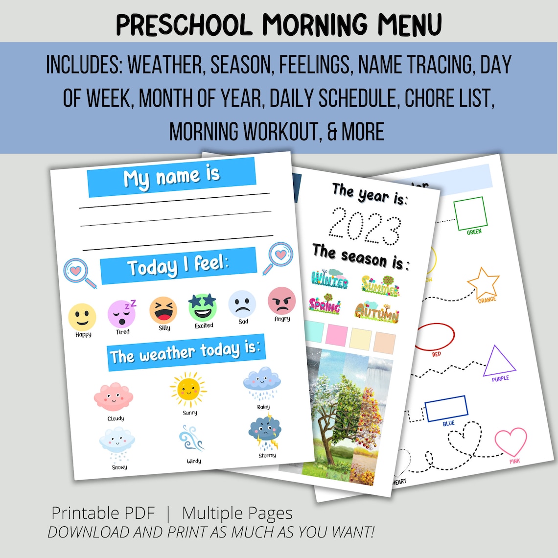 Preschool Morning Menu Printable Morning Basket Bundle - Etsy