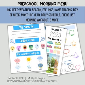 Preschool Morning Menu Printable Morning Basket Bundle - Etsy