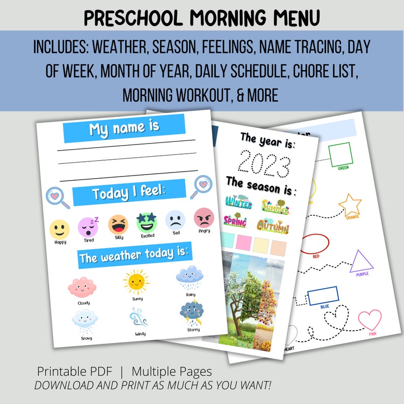 Preschool Morning Menu Printable Morning Basket Bundle - Etsy