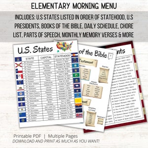 Elementary Morning Menu Bundle: Homeschool Learning Resource (PDF) - Etsy