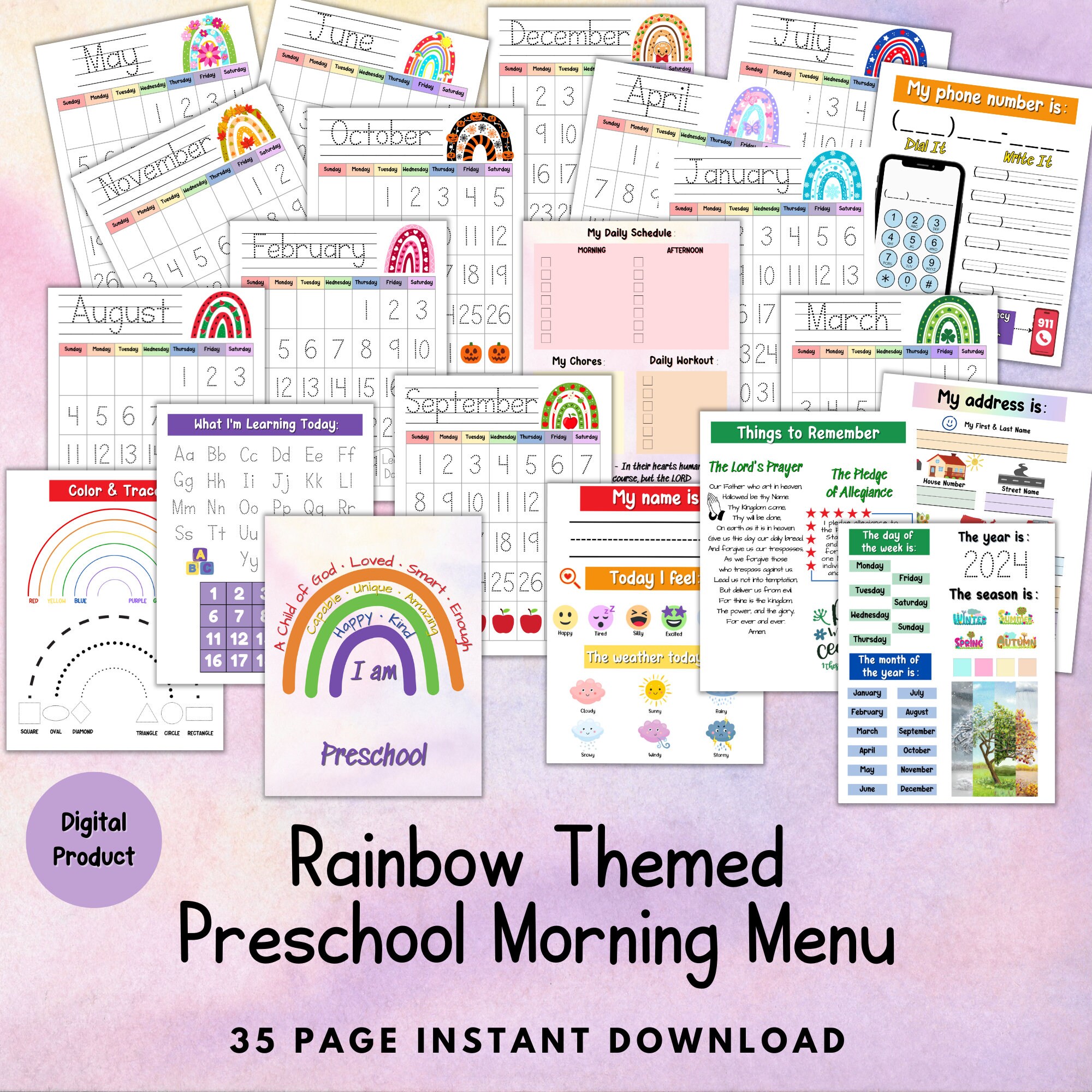 Rainbow Themed Morning Menu Bundle, Preschool Learning Binder ...