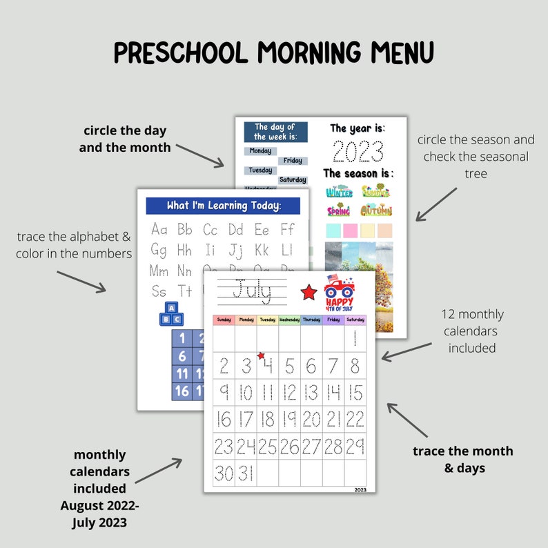 Preschool Morning Menu Printable Morning Basket Bundle - Etsy