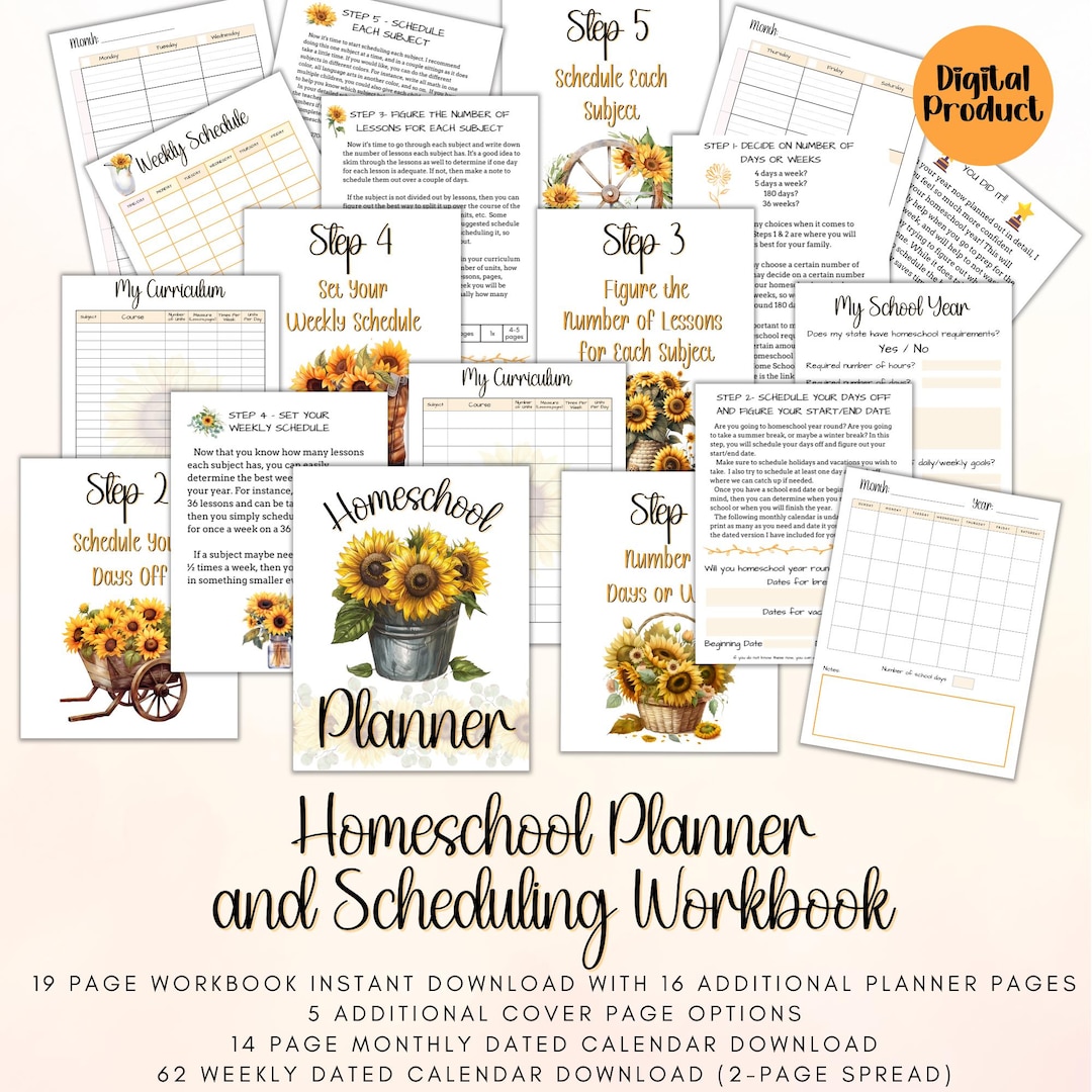 Homeschool Planner & Scheduling Workbook, 2025-2026 Sunflower Planner ...