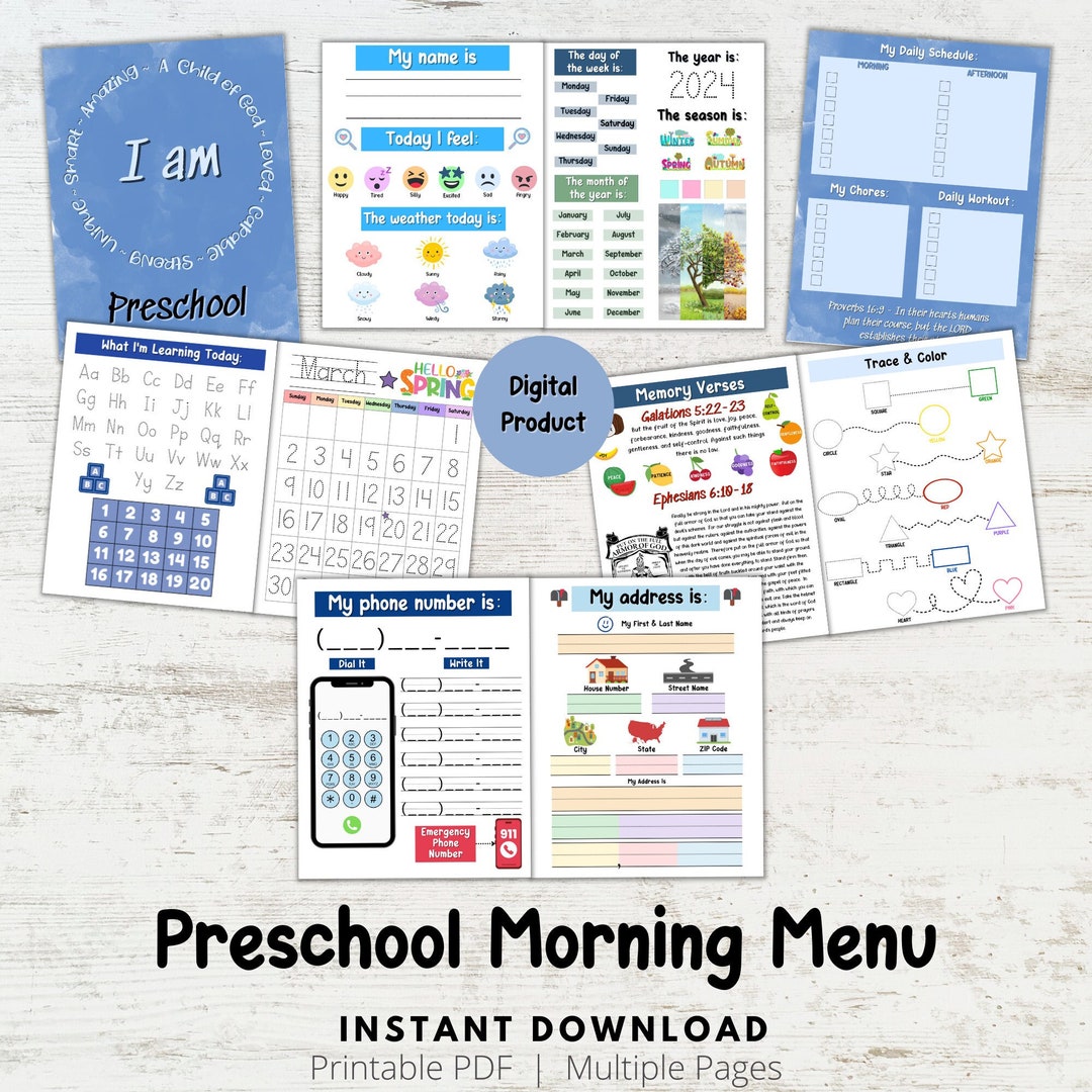 Preschool Morning Menu Printable, Morning Basket Bundle, Customizable ...