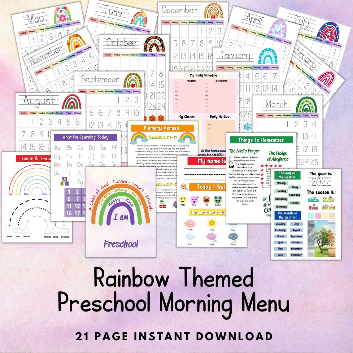 Rainbow Themed Morning Menu Bundle Preschool Learning Binder - Etsy