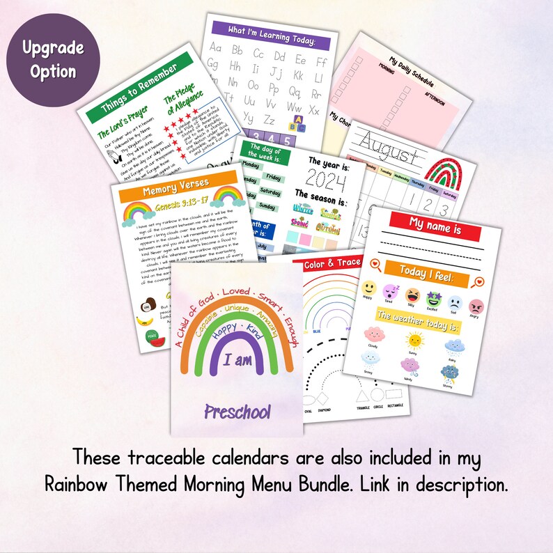 Rainbow Traceable Monthly Calendar 2024-2025, Morning Menu Calendar ...