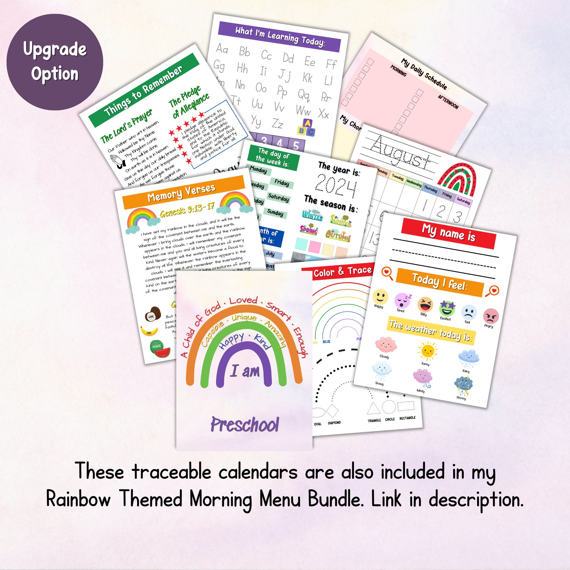 Rainbow Traceable Monthly Calendar 2024-2025, Morning Menu Calendar ...
