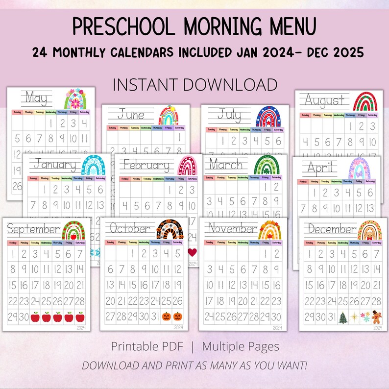Rainbow Themed Morning Menu Bundle, Preschool Learning Binder ...