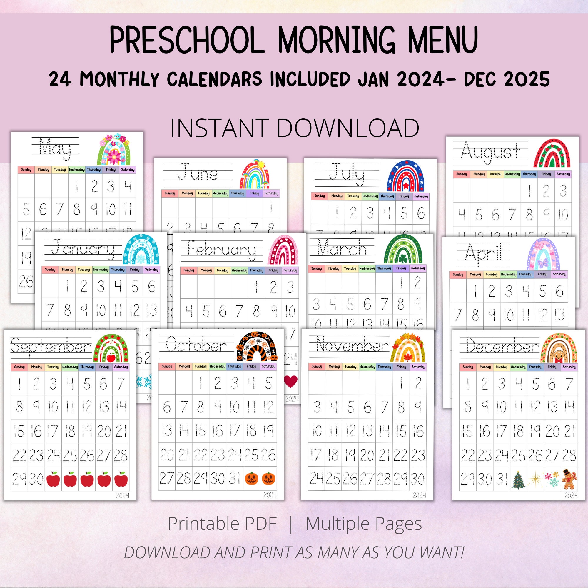 Rainbow Themed Morning Menu Bundle, Preschool Learning Binder ...