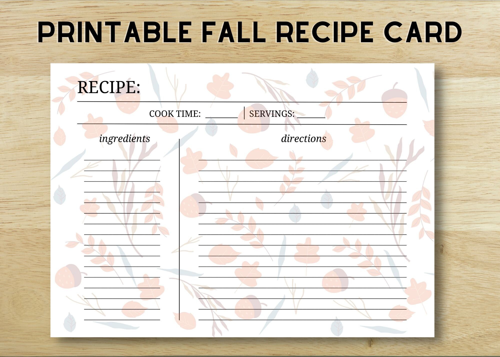 Fall Printable Recipe Card Instant Download Thanksgiving Recipe PDF ...